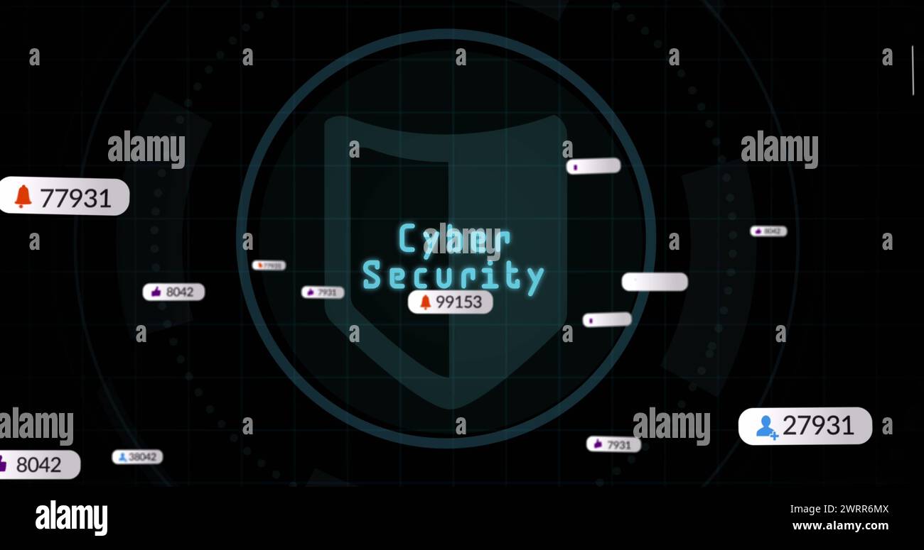 Speech bubbles with increasing numbers and cyber security text on round ...