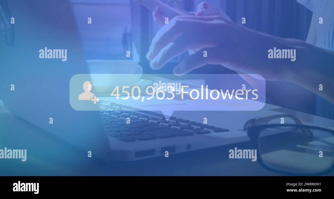 Image of digital interface Followers text and people icon with growing ...