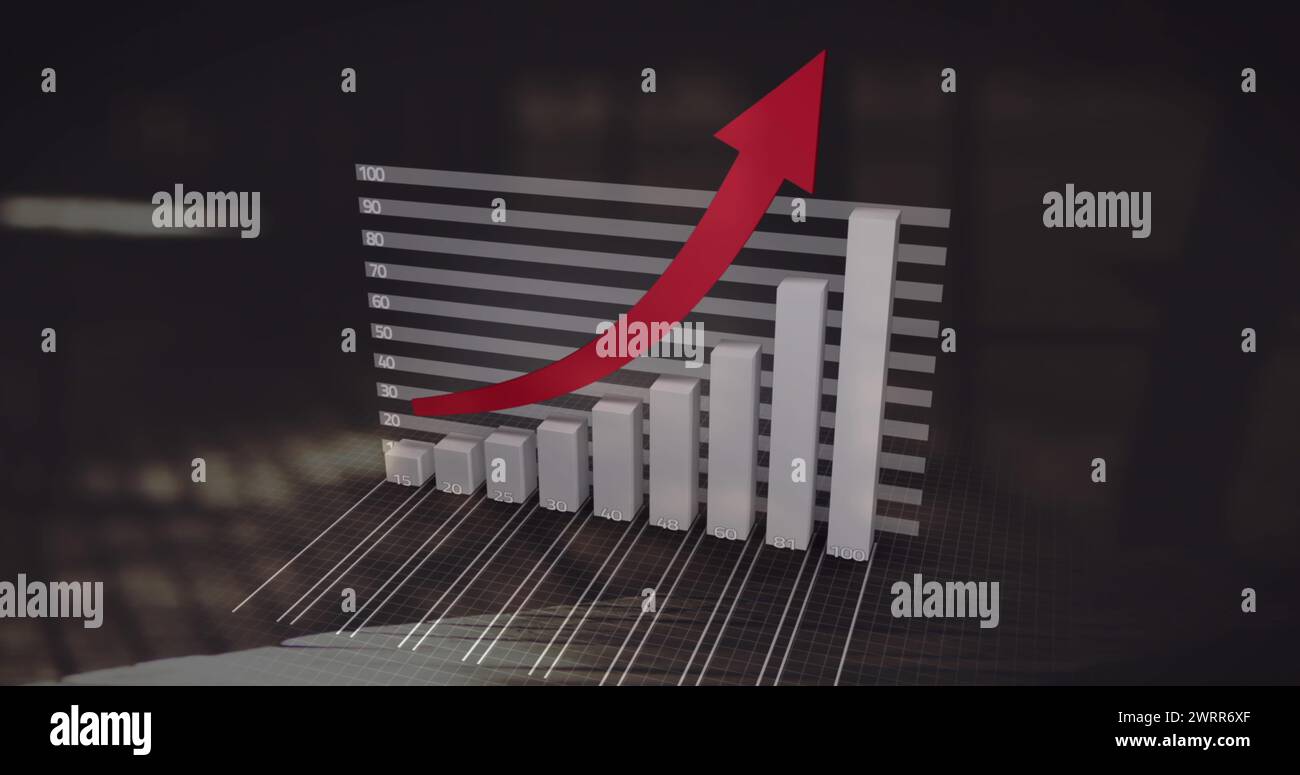 Image of rotating graph with a red arrow pointing up and fast walking ...