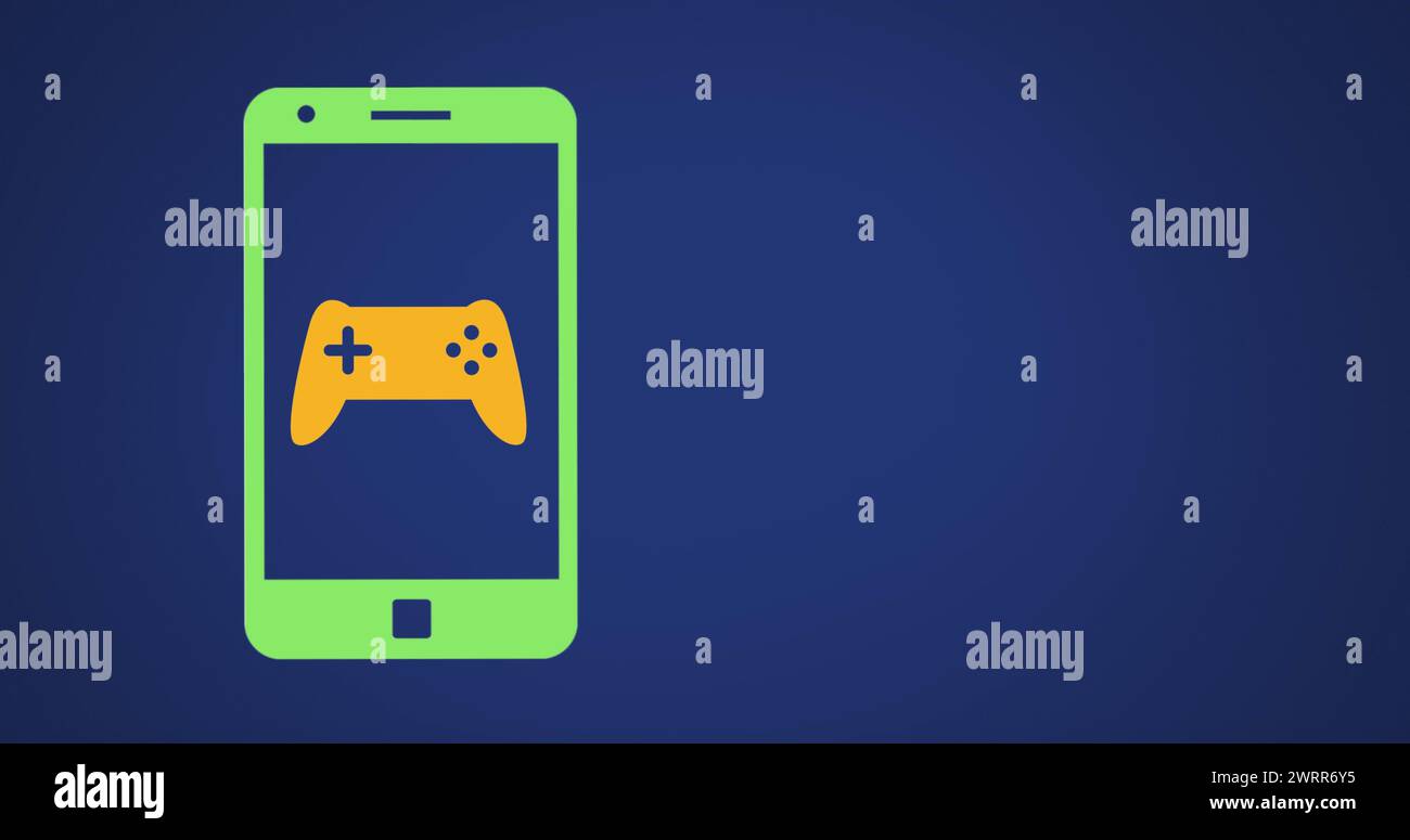 Image of game controller shape on bouncing smartphone screen filling up ...