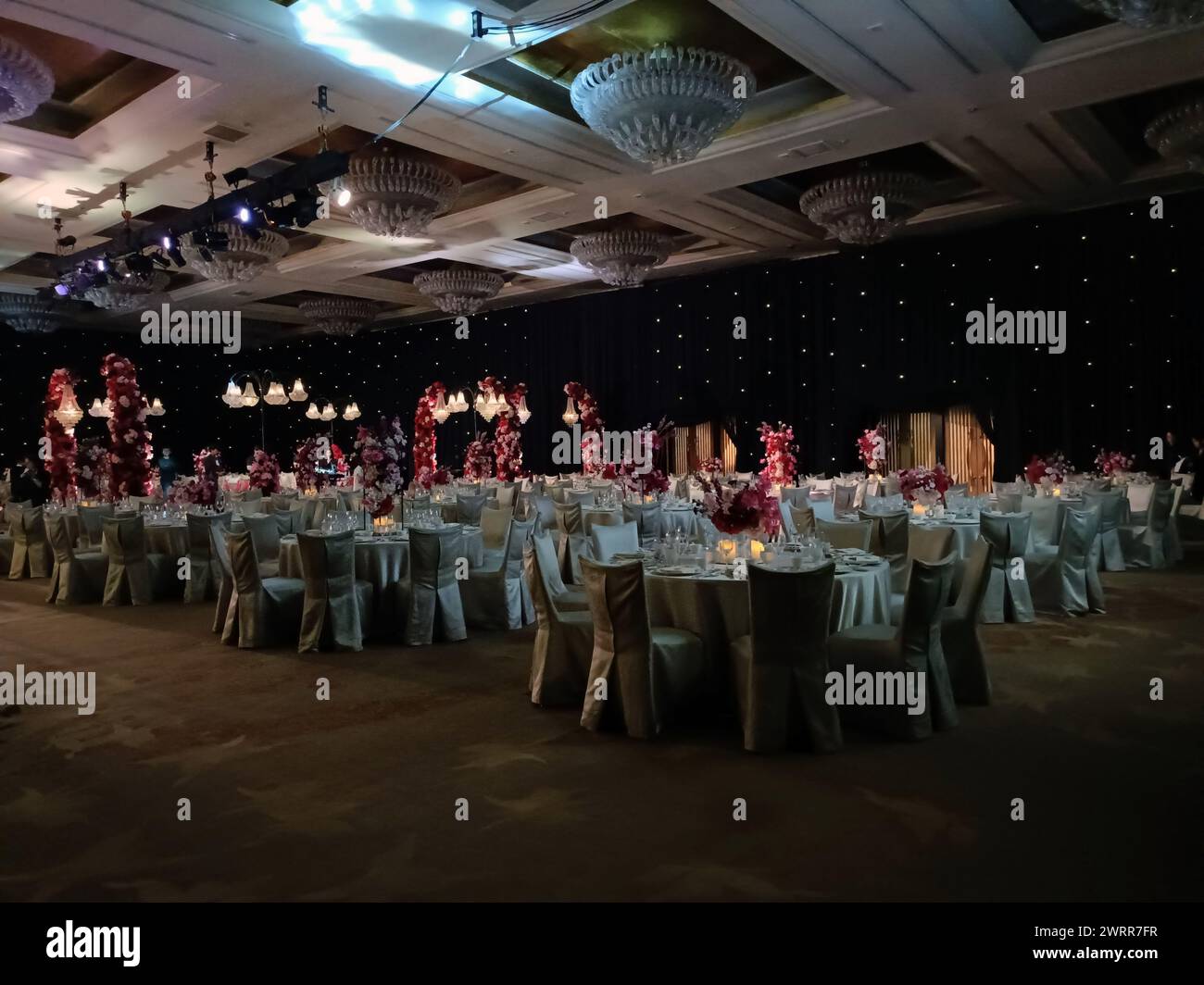The dining table setup at a wedding celebration in Jakarta on January 4 ...