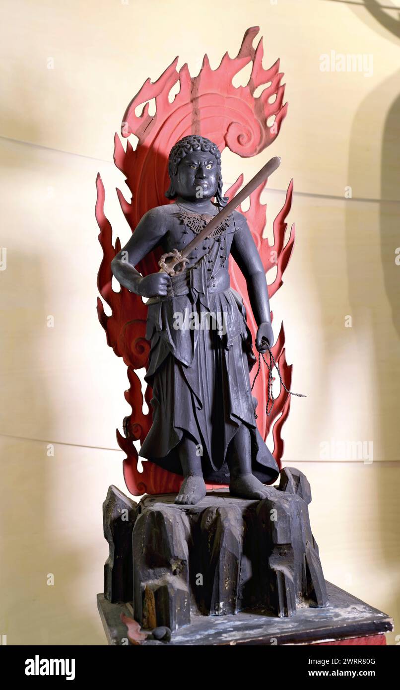 A picture shows the Standing wooden statue Fudo Myoo (Acala) at Saiko ...