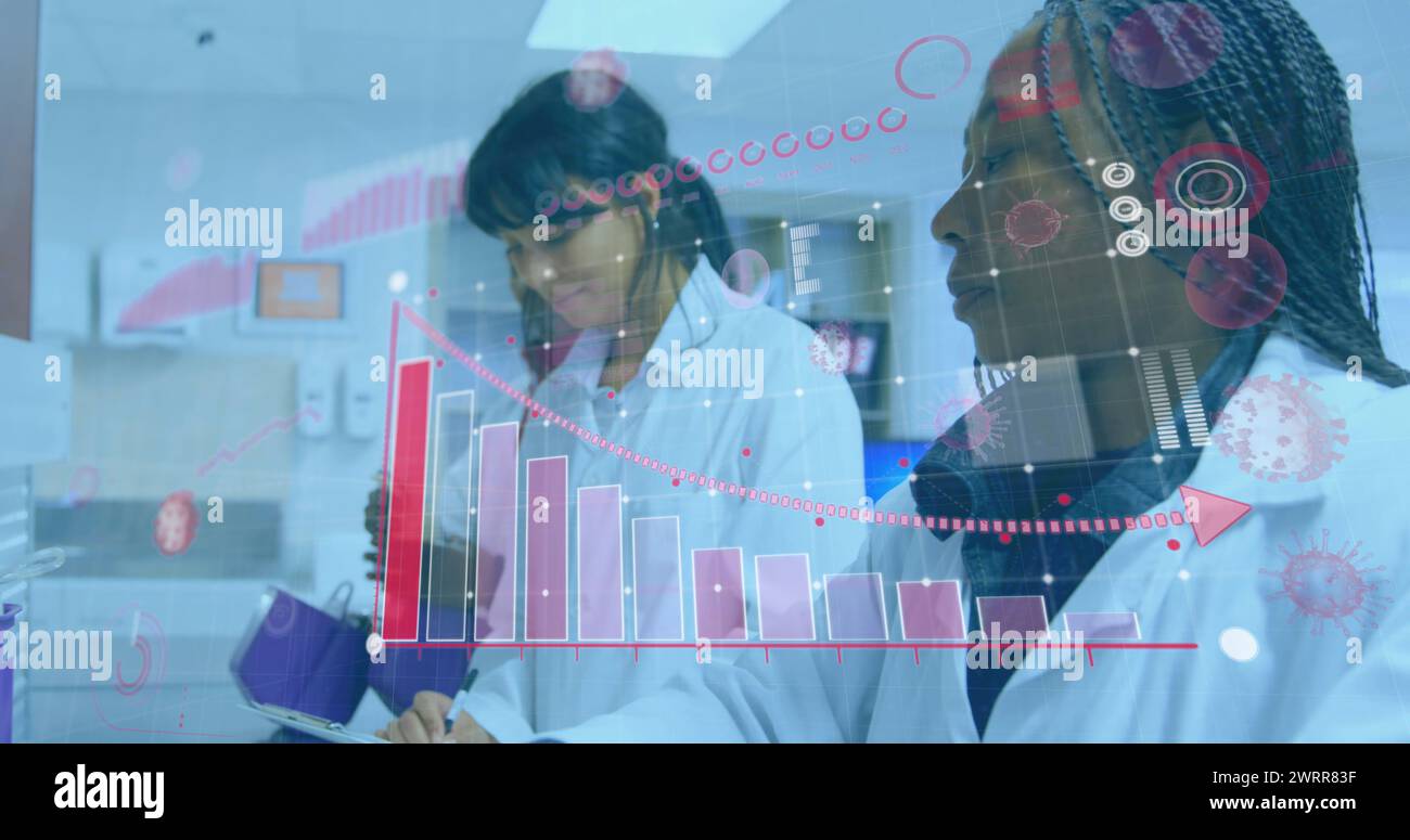 Image of digital interface showing statistics with female scientists ...