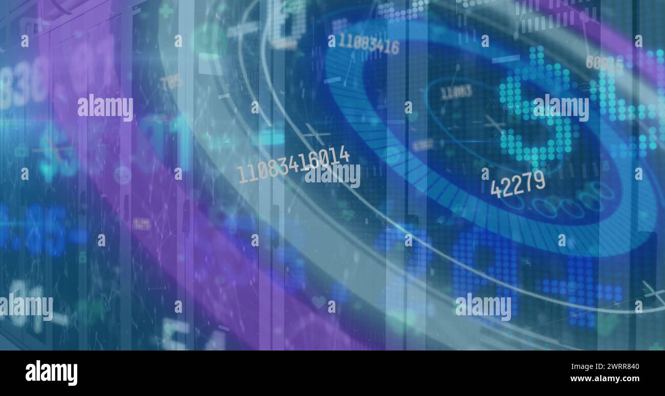 Image of data over circular scanner processing Stock Photo - Alamy