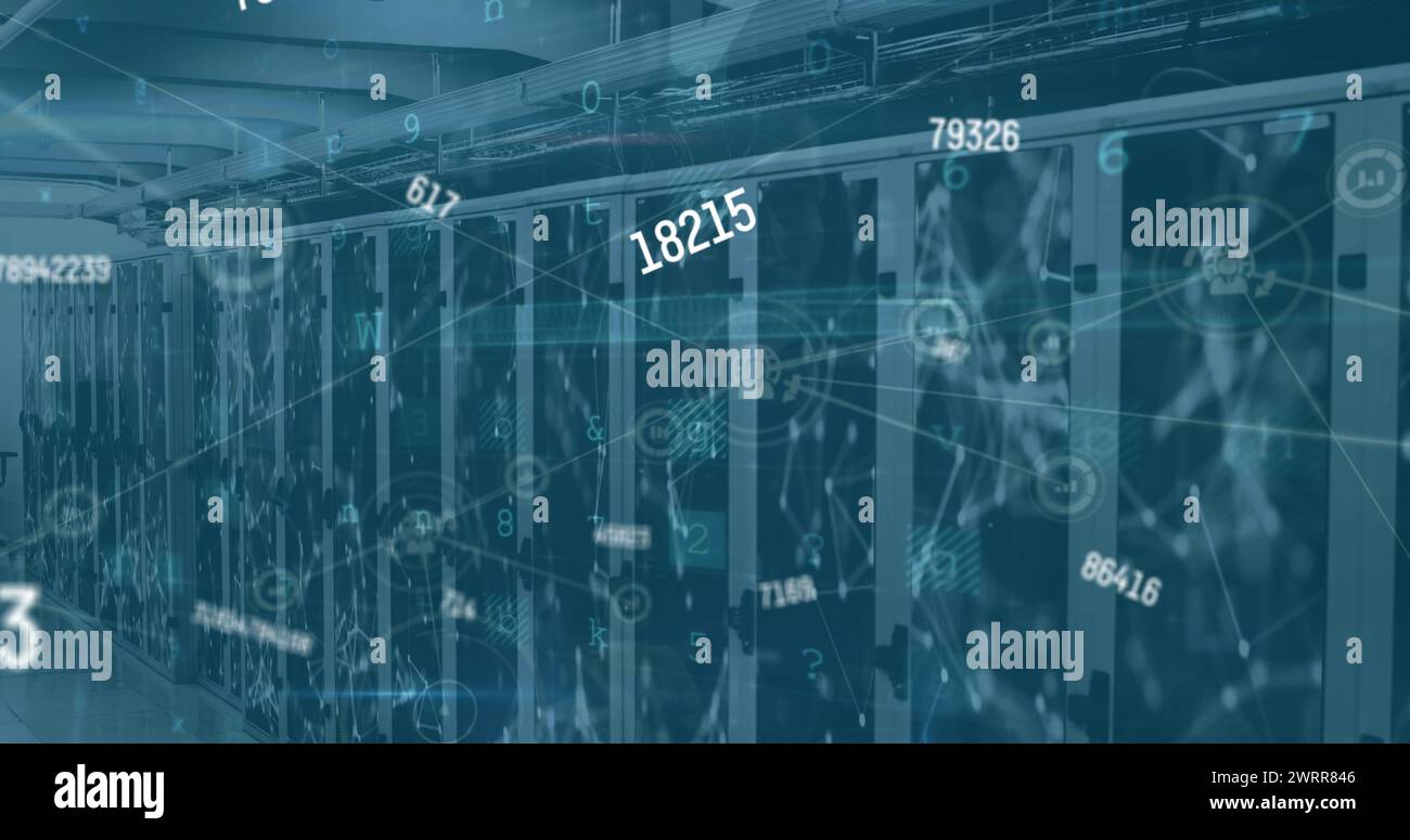 Image Of Warning Text On Interface With Data Processing Over Computer