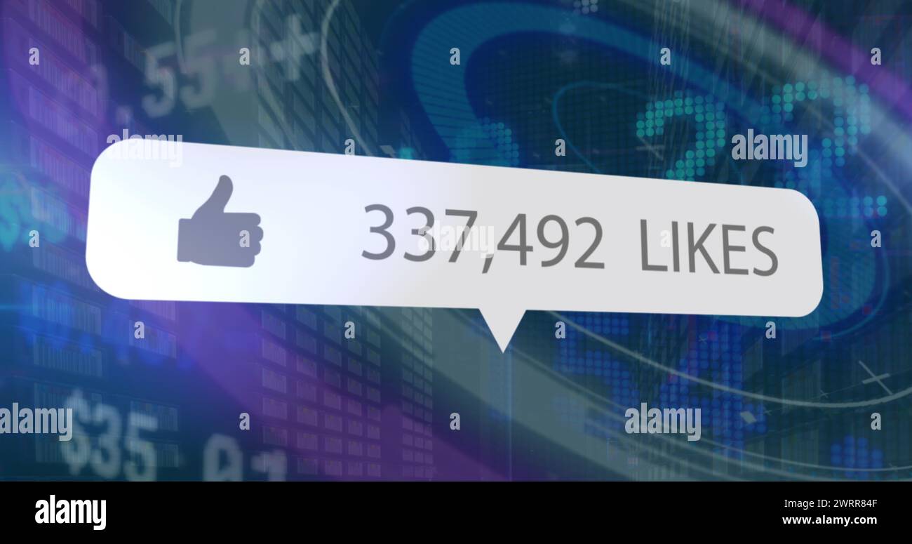 Image of social media likes notification over data processing Stock ...