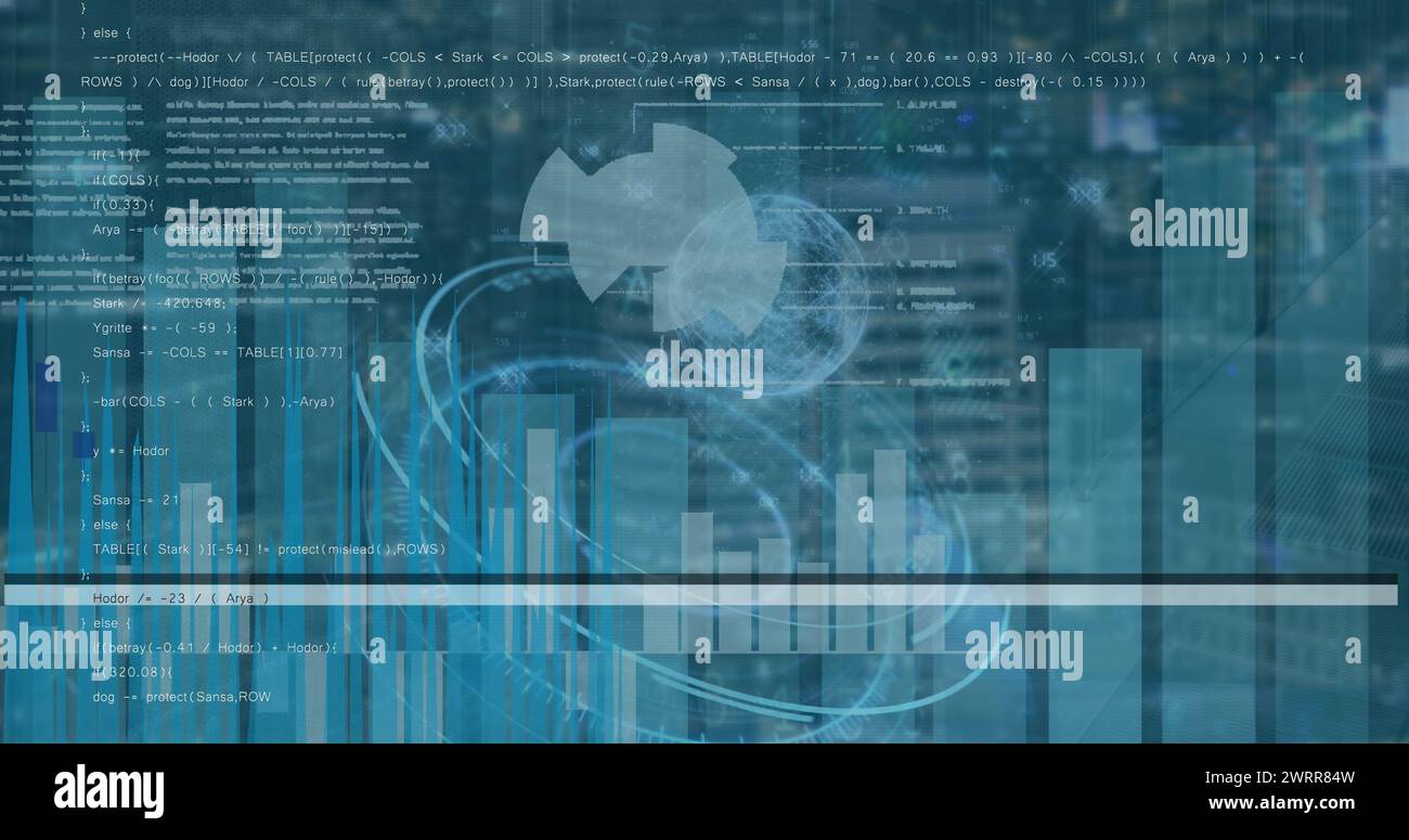 Image of scrolling window with graphs and charts and data processing ...
