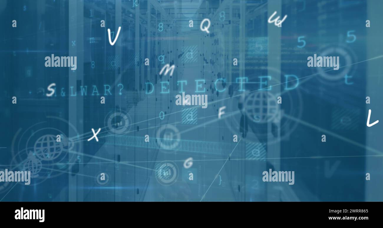 Image Of Security Warning Text And Data Processing Over Computer Server