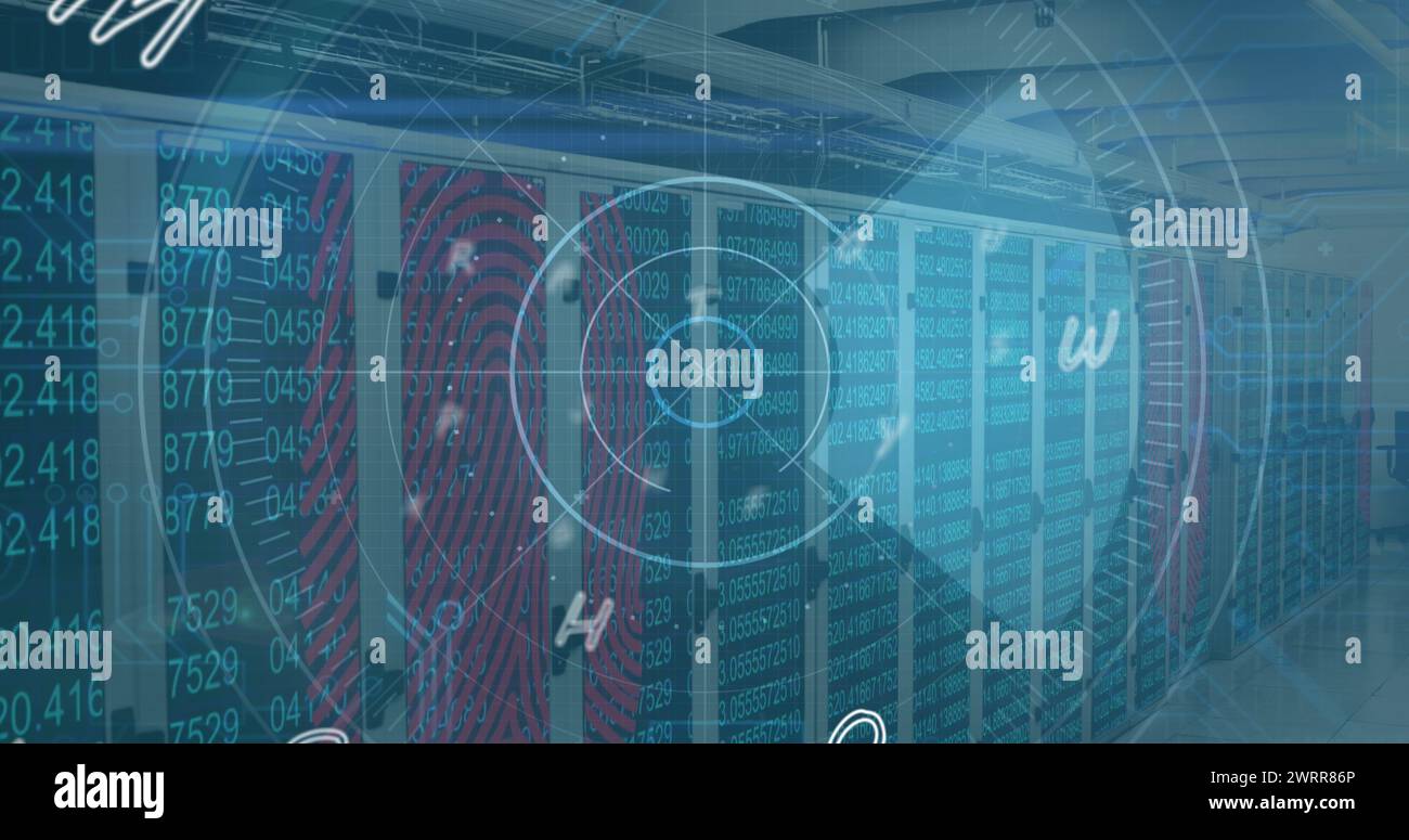 Image of fingerprint and scanner data processing over computer server ...