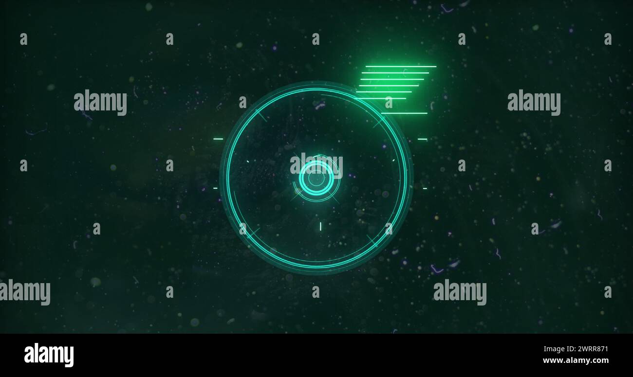 Image of processing circle over black background with diverse shapes ...