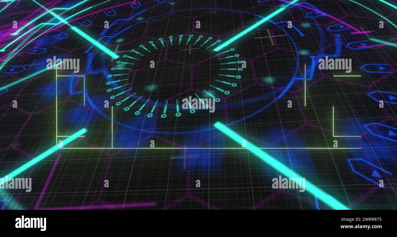 Image of scope scanning and data processing over blue background Stock ...