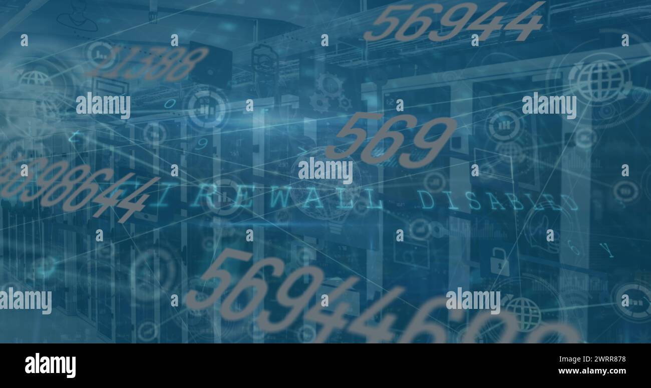 Image of security warning text and data processing over computer server ...