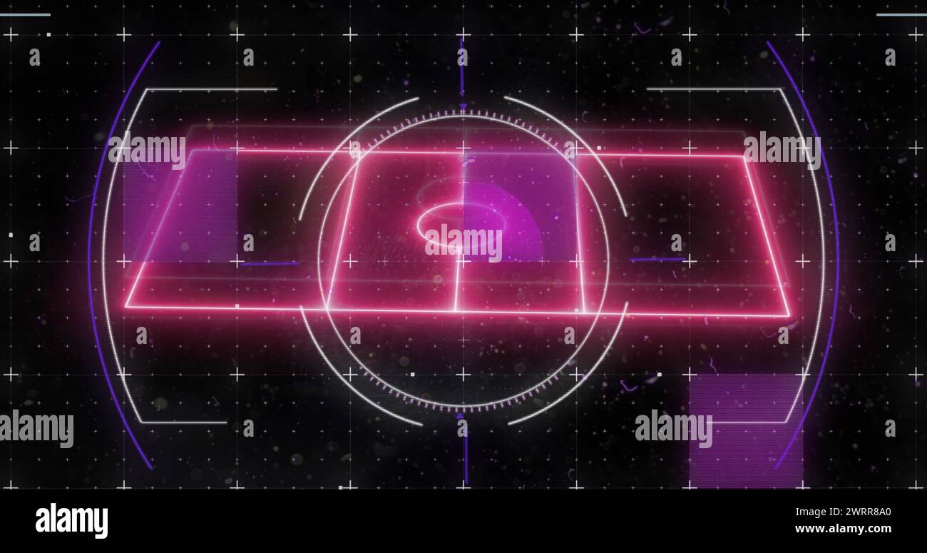 A neon purple and pink grid reminiscent of retro video games fills the ...