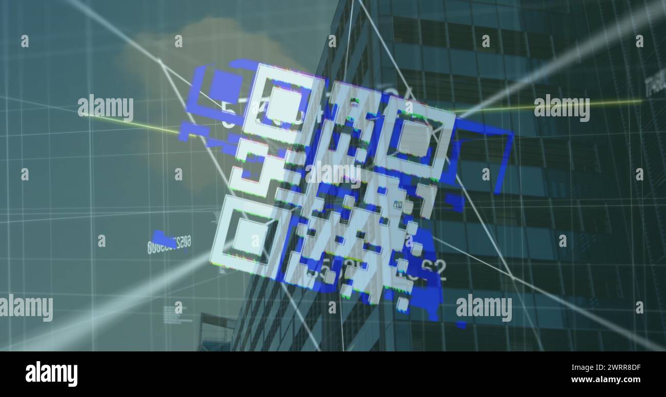 Image of qr code and numbers over cityscape Stock Photo - Alamy
