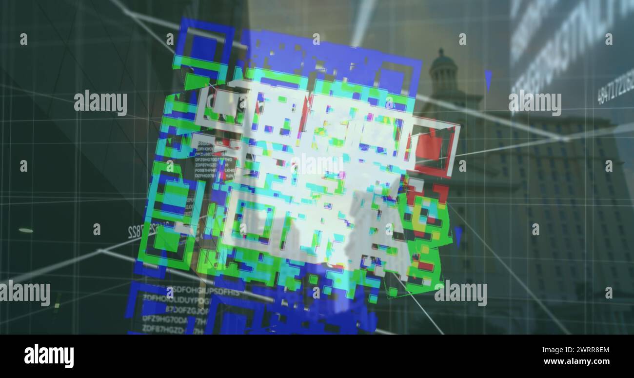 Image of qr code and numbers over cityscape Stock Photo - Alamy