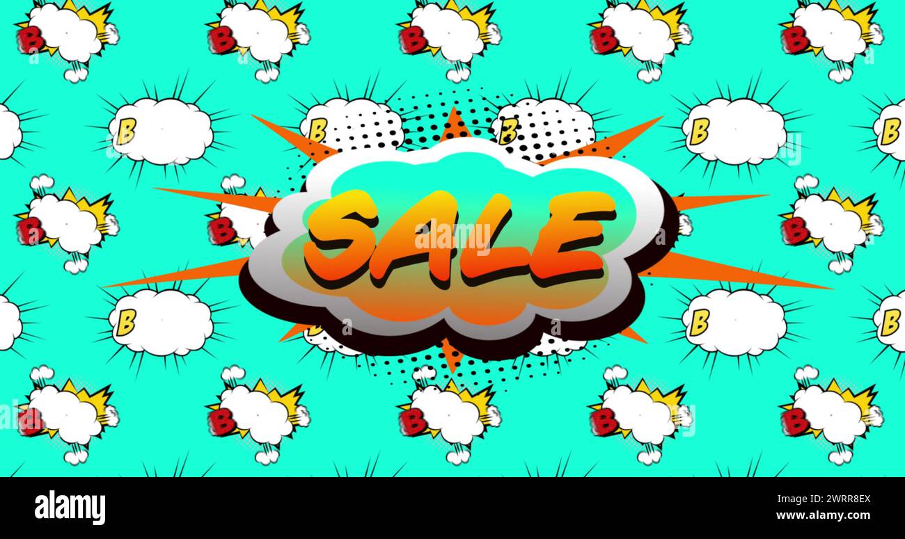 Vintage comic-style sale announcement on a green background Stock Photo ...