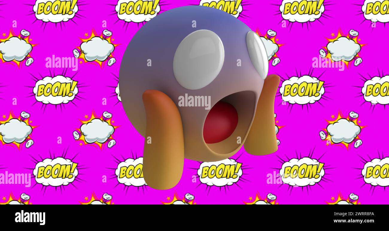 Image of surprised face emoji with the Boom! text written over cartoon ...