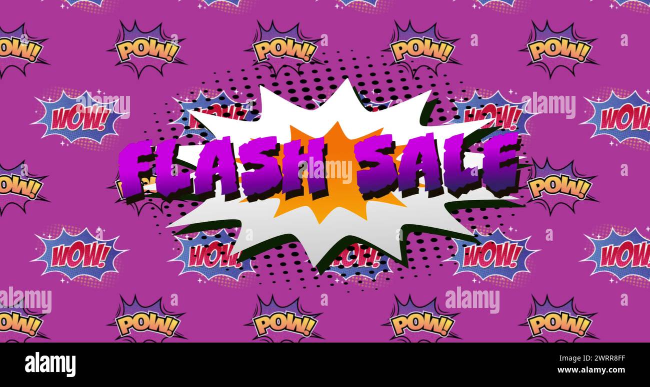 Image of purple Flash Sale on speech bubble over the Pow! and Wow! text ...