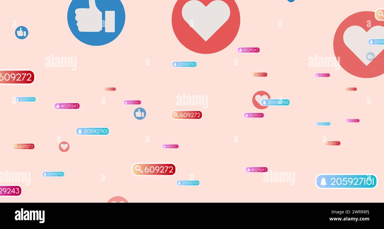 Image of social media icons and text over pink background Stock Photo ...