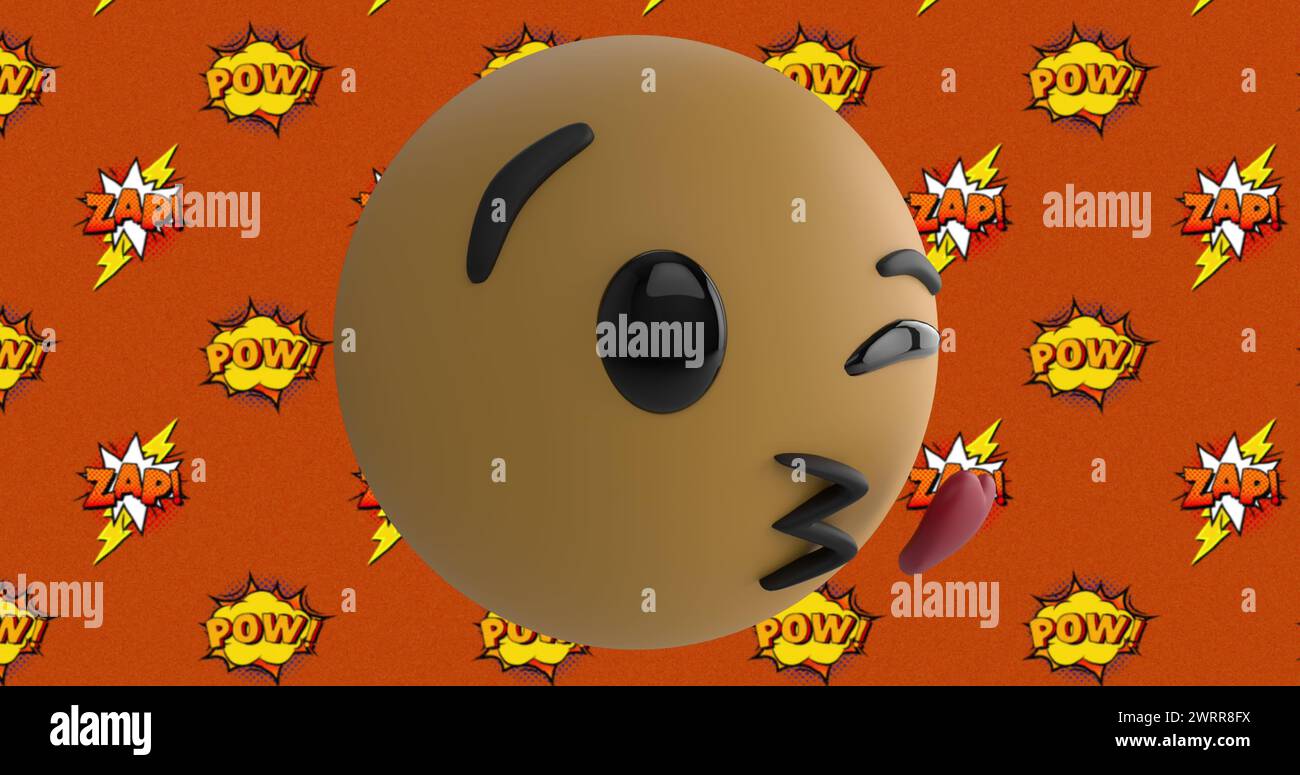 Image of kiss face emoji with the Pow! and Zap! text written over ...