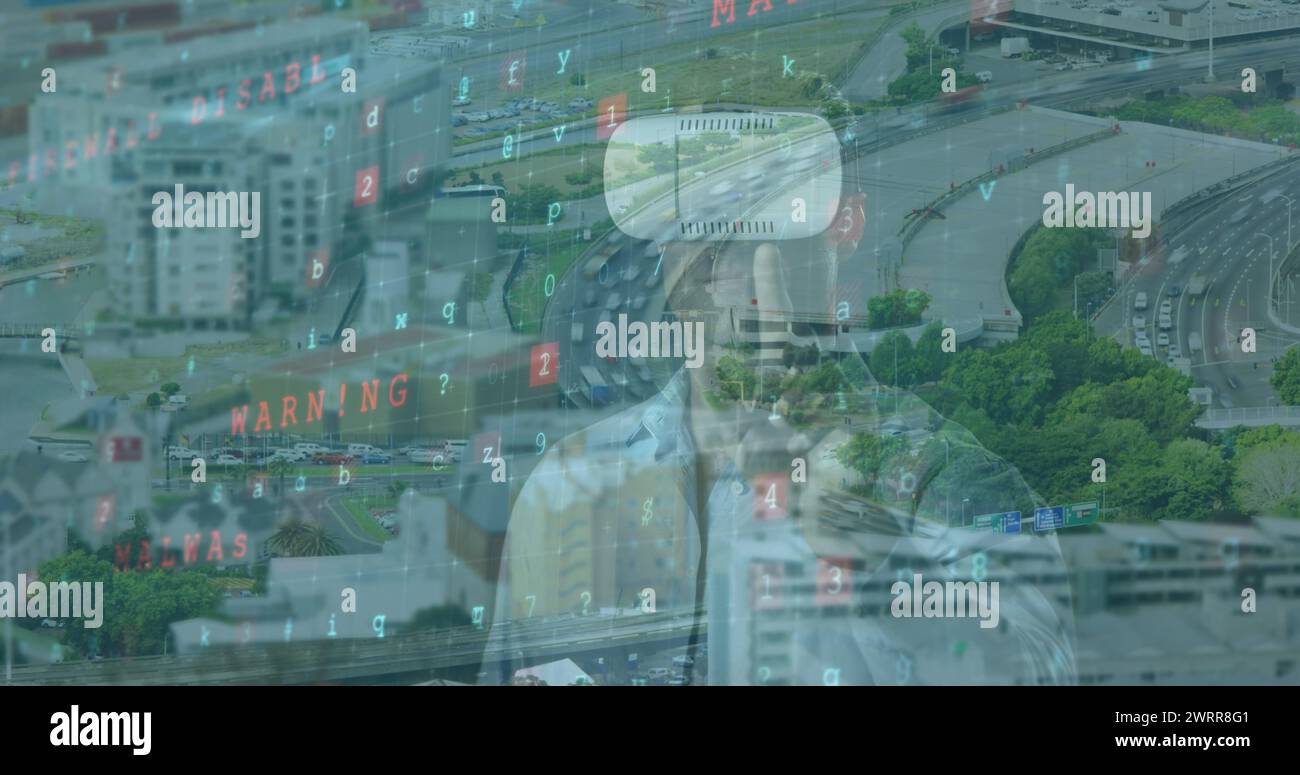 Image of cyber security, data processing and numbers over caucasian man ...