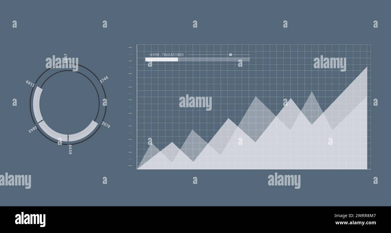 Image of circular scanner processing data and graph on grey background ...