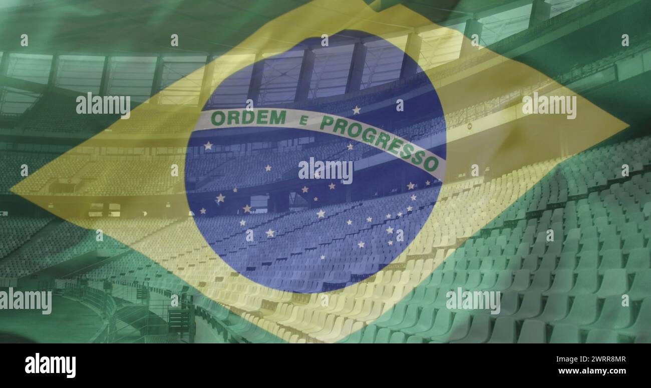 Image of sports stadium over flag of brazil. Global patriotism ...
