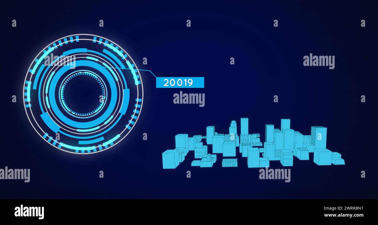 Image of 3d architecture city drawing with scope scanning and data ...