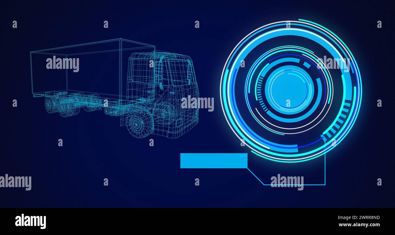 Image of 3d car drawing, scope scanning and data processing. global ...
