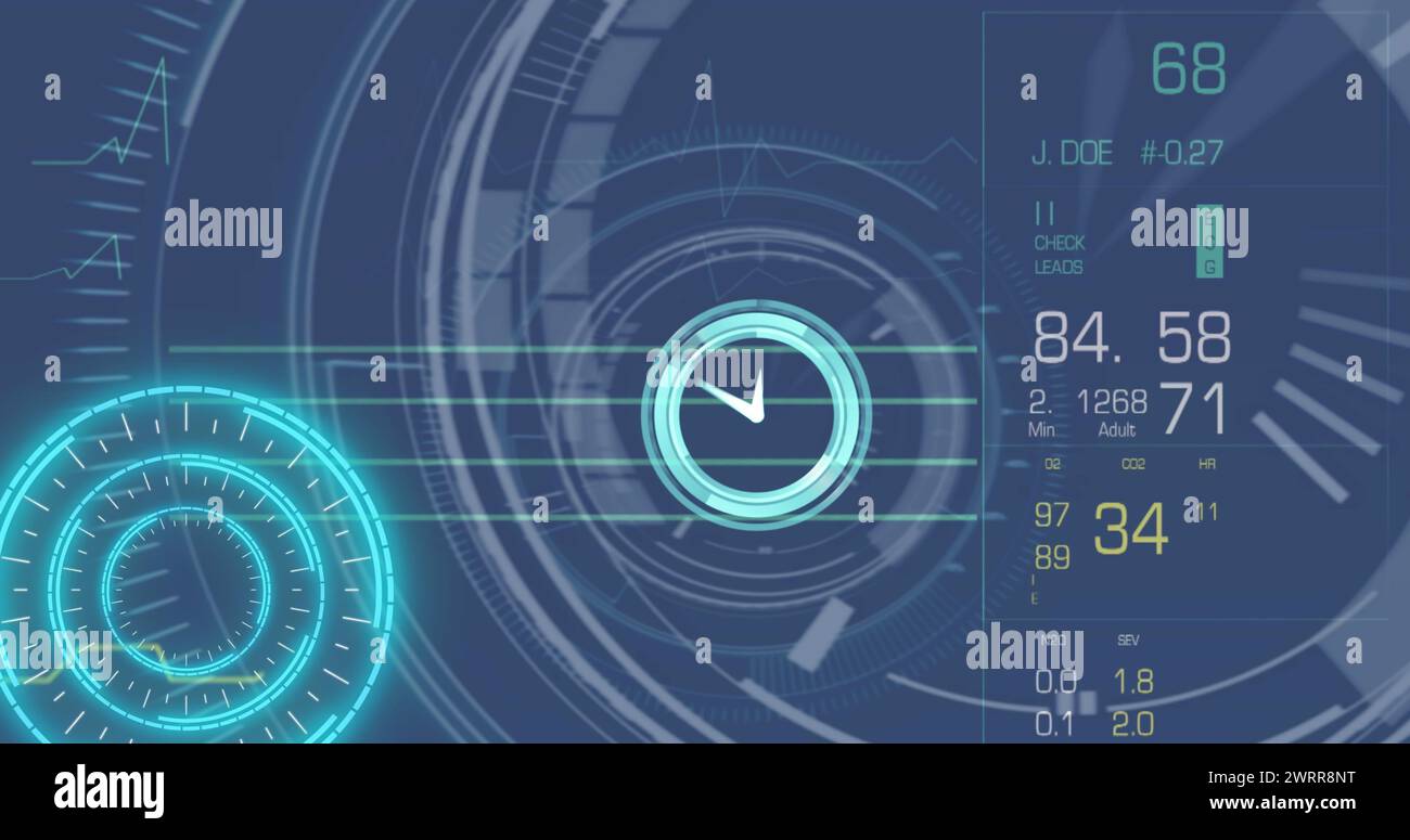 Image of clock, scope scanning and data processing on screen Stock ...
