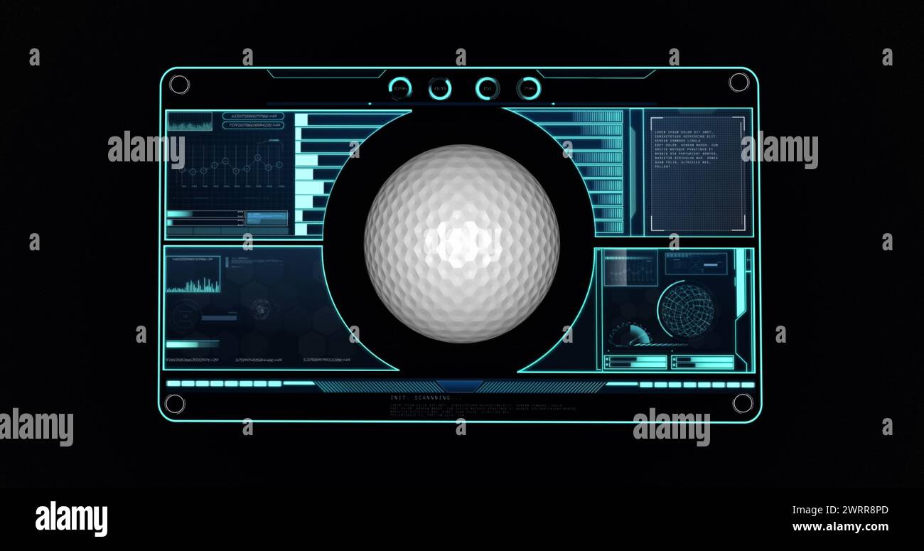 Image of golf ball with data processing on screen Stock Photo - Alamy