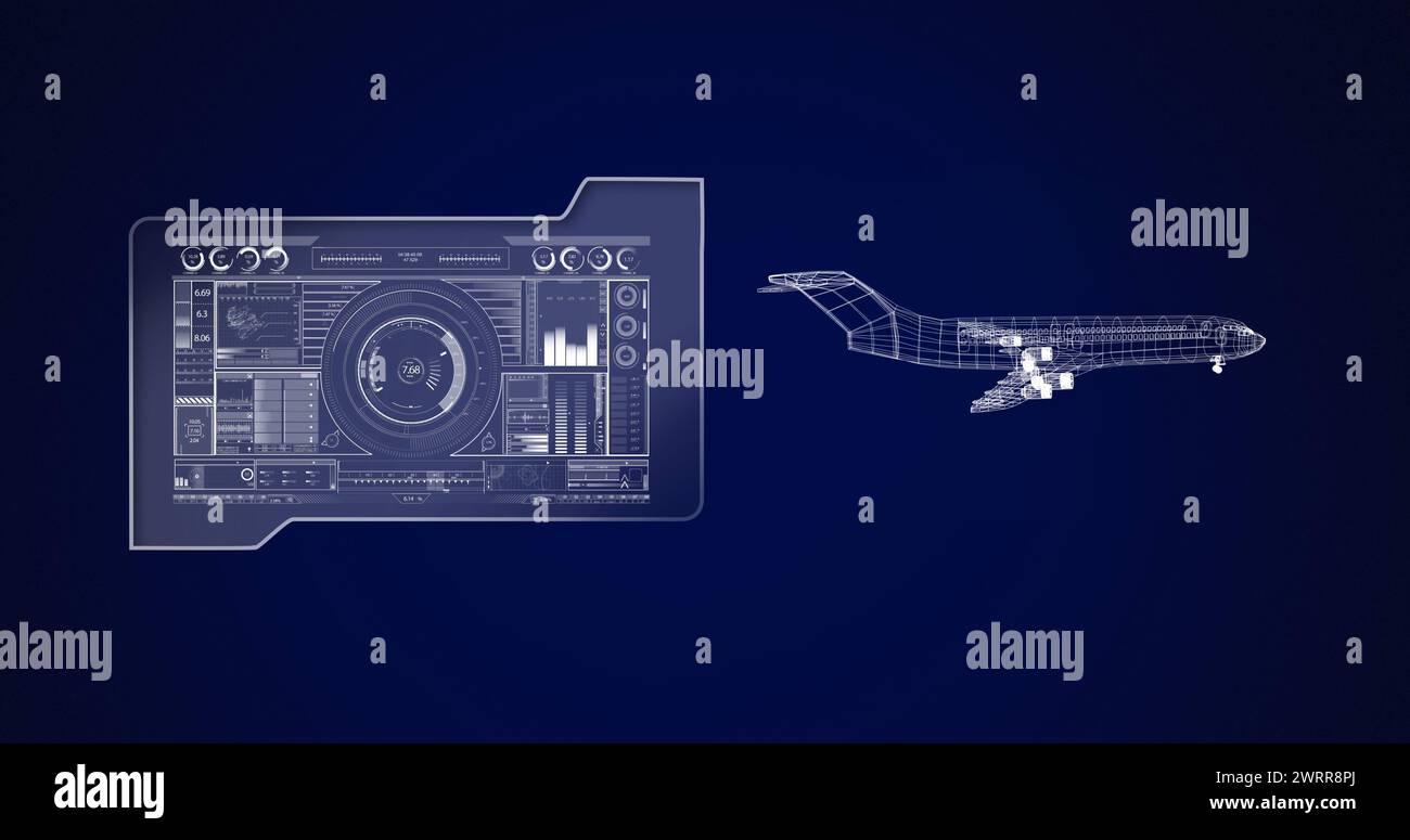 Image of 3d airplane drawing with scope scanning and data processing ...