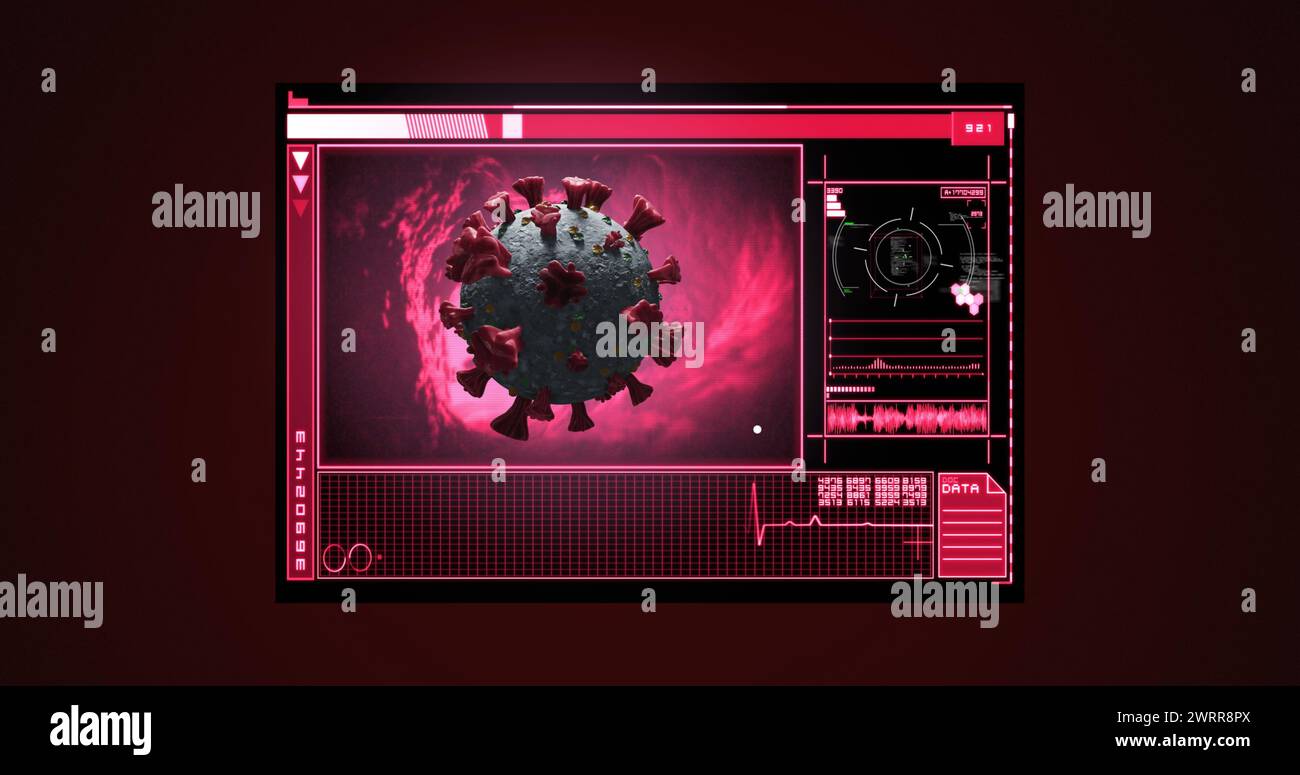 Image of covid 19 cell and medical data processing on screens Stock ...
