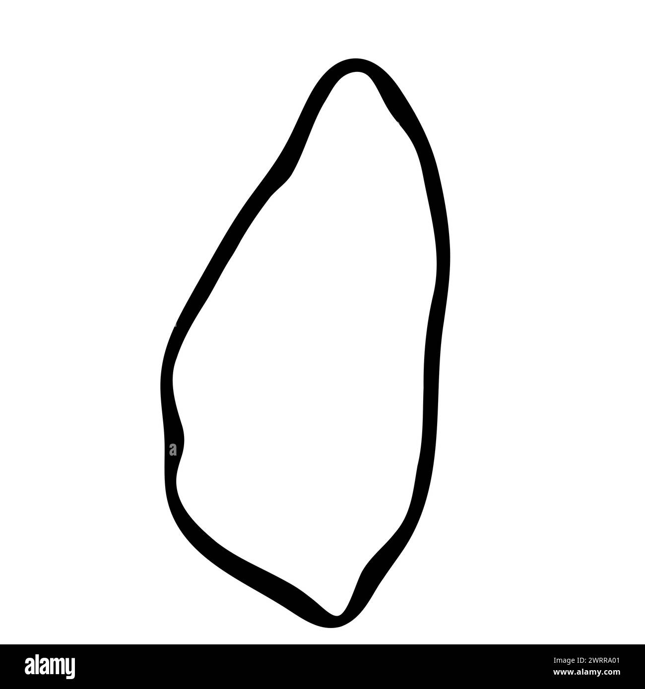 Saint Lucia country simplified map. Black ink smooth outline contour on ...