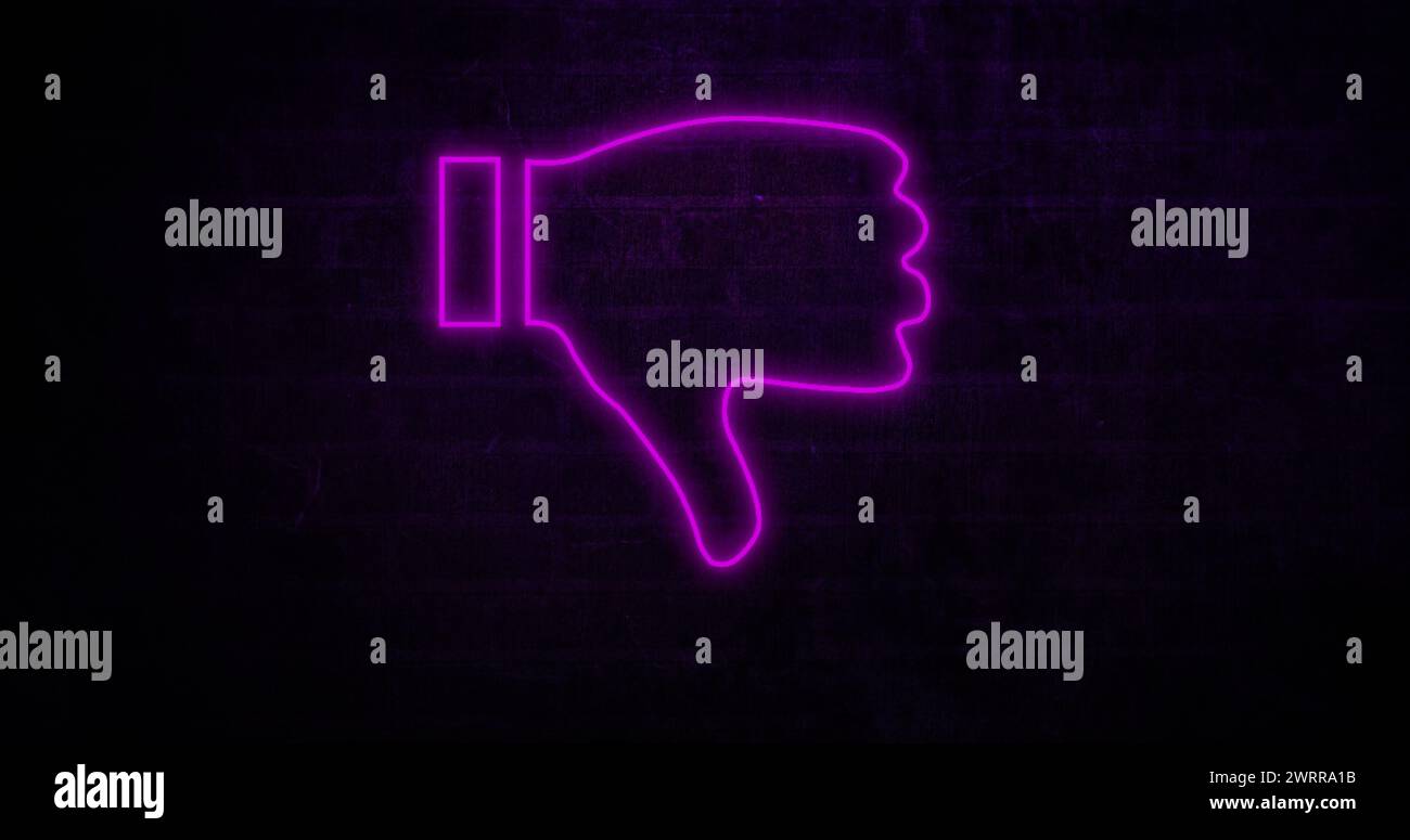 Image of a red thumbs down neon sign on brick wall 4k Stock Photo - Alamy