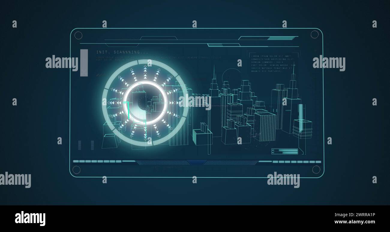 Image of 3d architecture city drawing with scope scanning and data ...