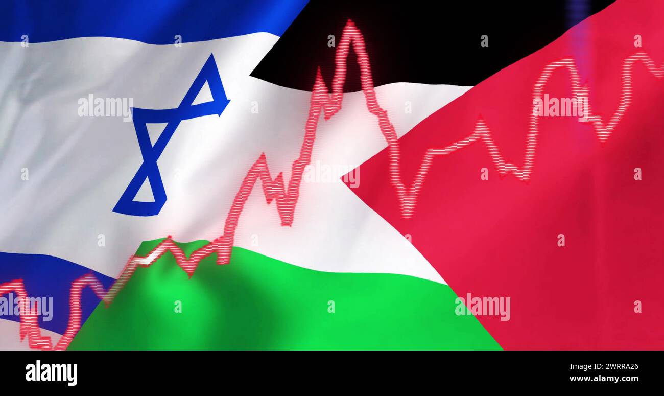 Image of arrows and financial data processing over flag of israel and ...