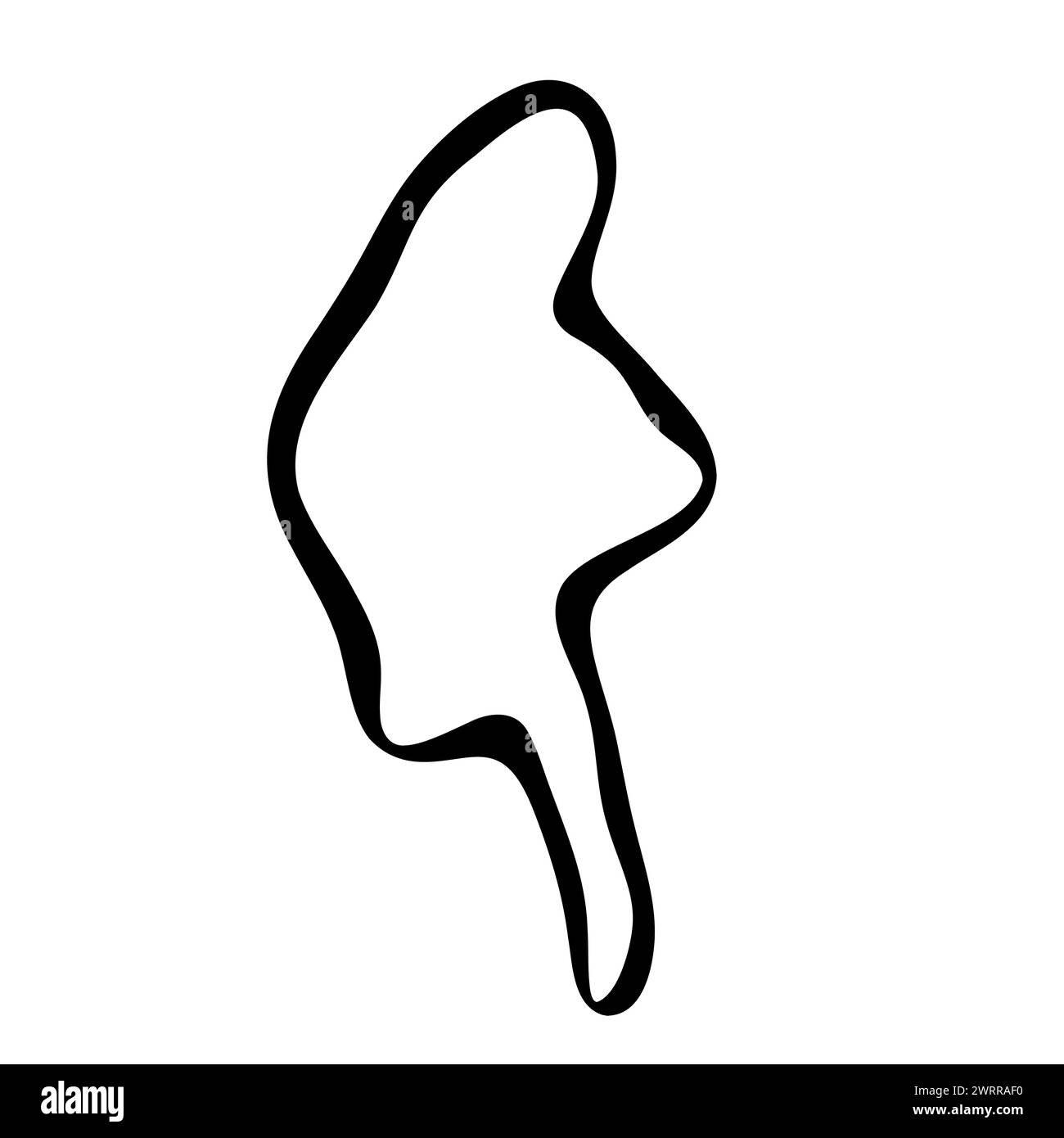 Myanmar country simplified map. Black ink smooth outline contour on white background. Simple ...