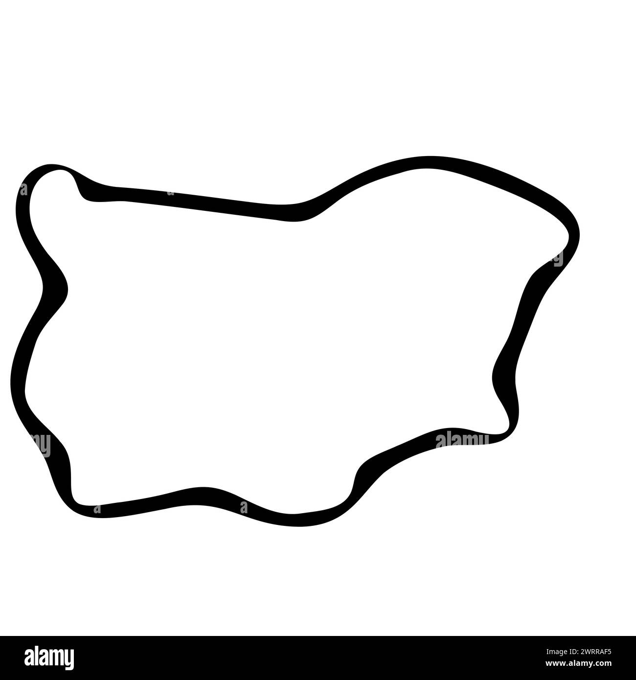 Bulgaria country simplified map. Black ink smooth outline contour on ...