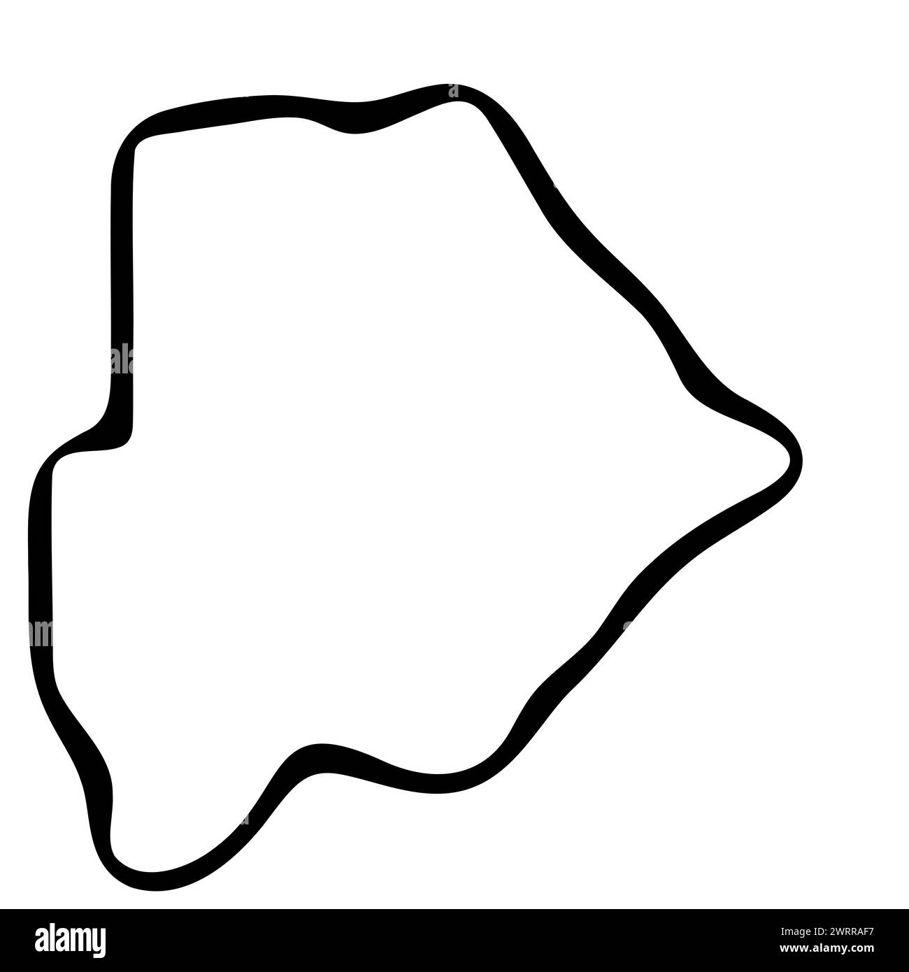 Botswana country simplified map. Black ink smooth outline contour on ...