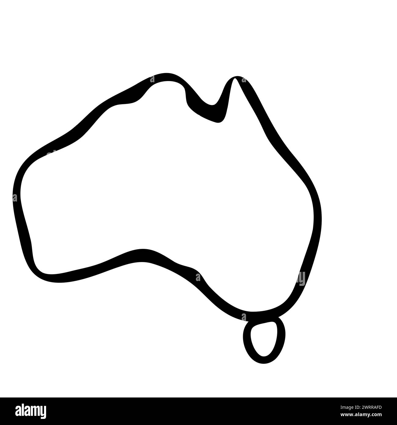 Australia country simplified map. Black ink smooth outline contour on ...