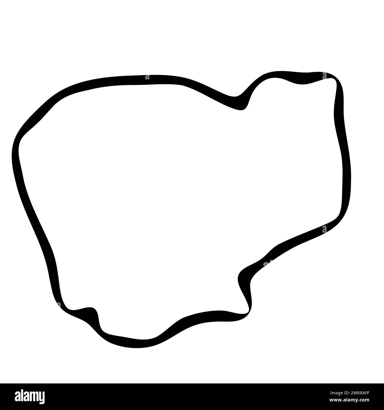 Cambodia Country Simplified Map Black Ink Smooth Outline Contour On