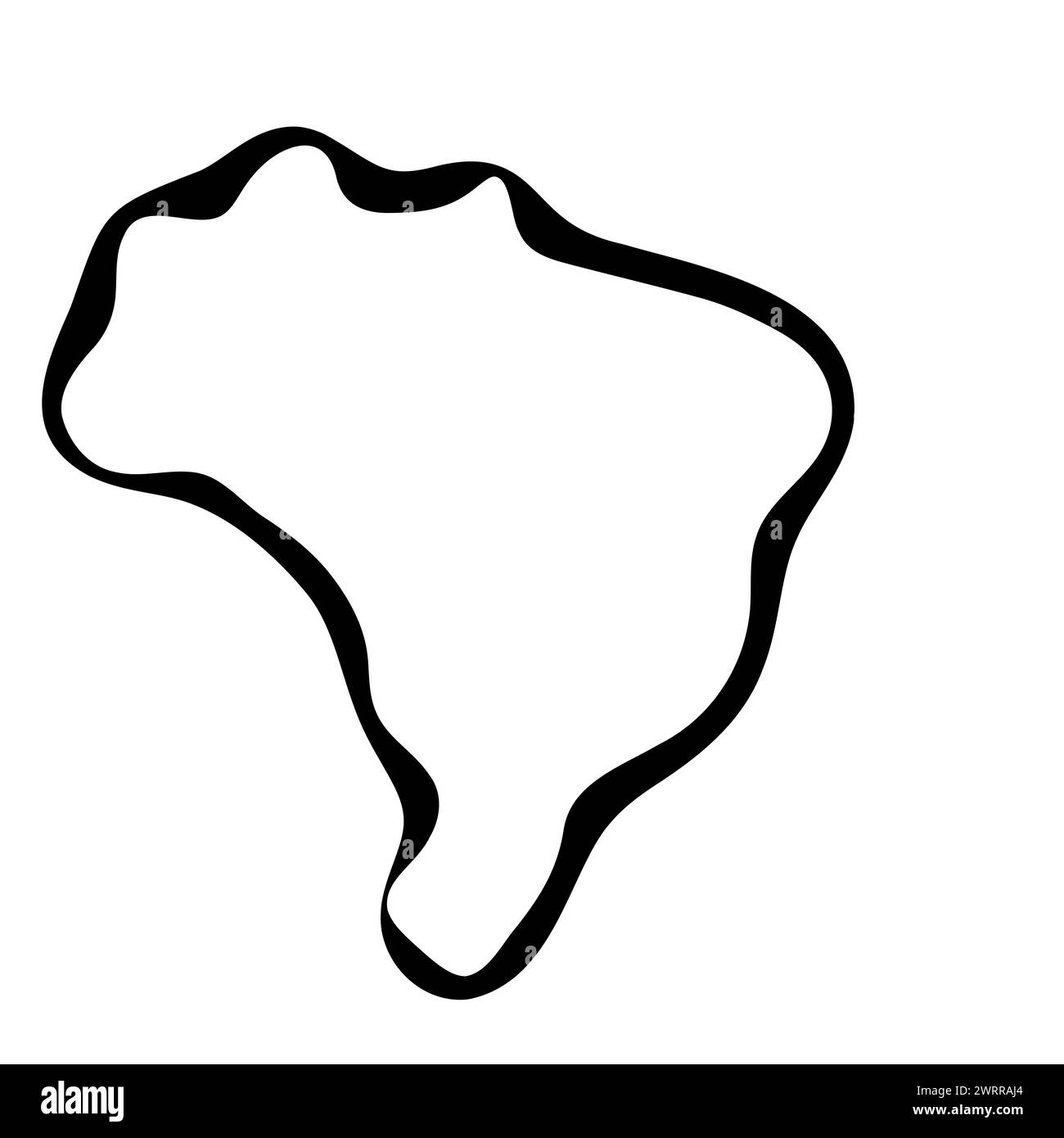 Brazil country simplified map. Black ink smooth outline contour on ...