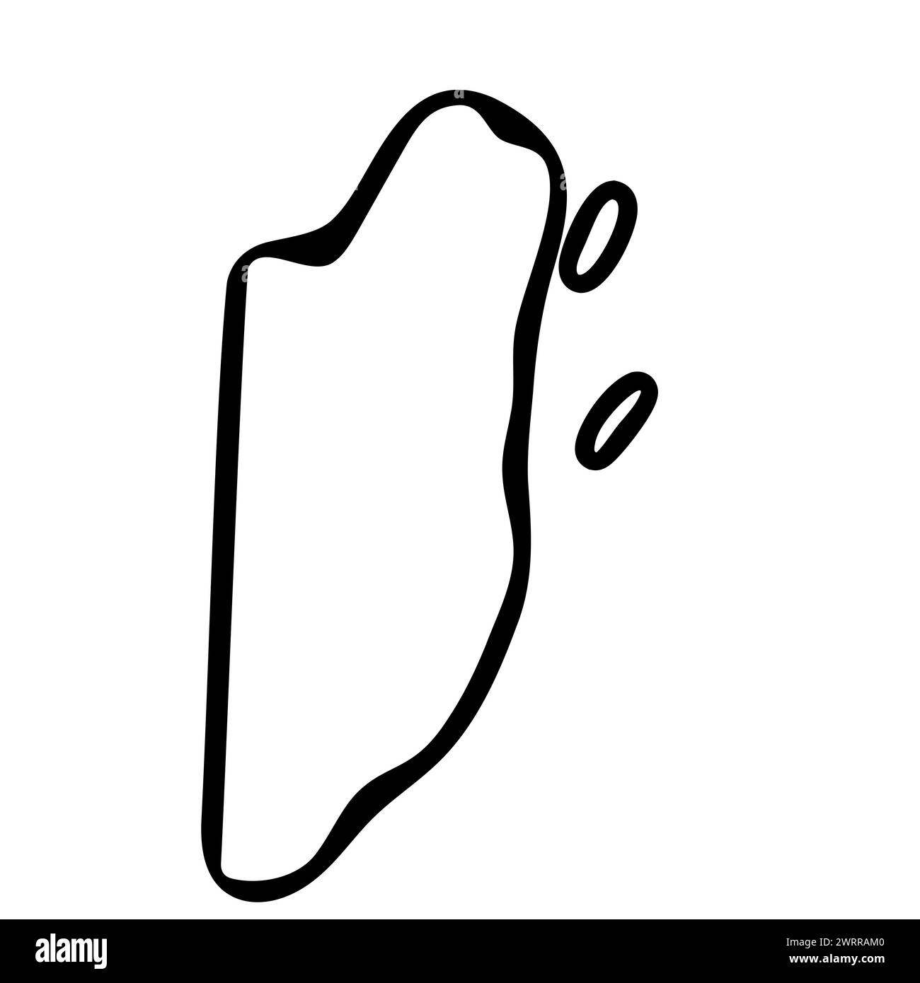 Belize country simplified map. Black ink smooth outline contour on ...