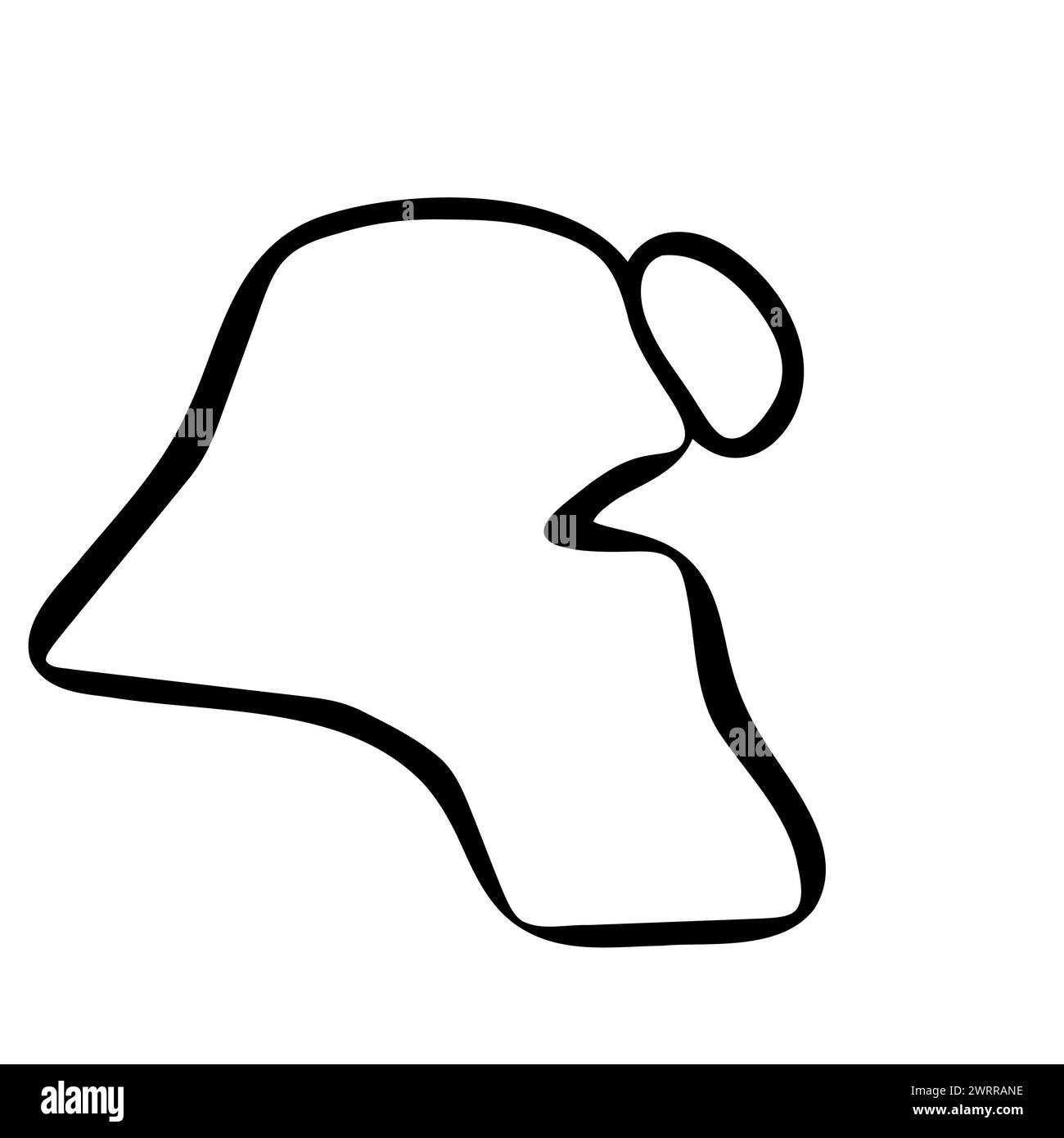 Kuwait country simplified map. Black ink smooth outline contour on ...