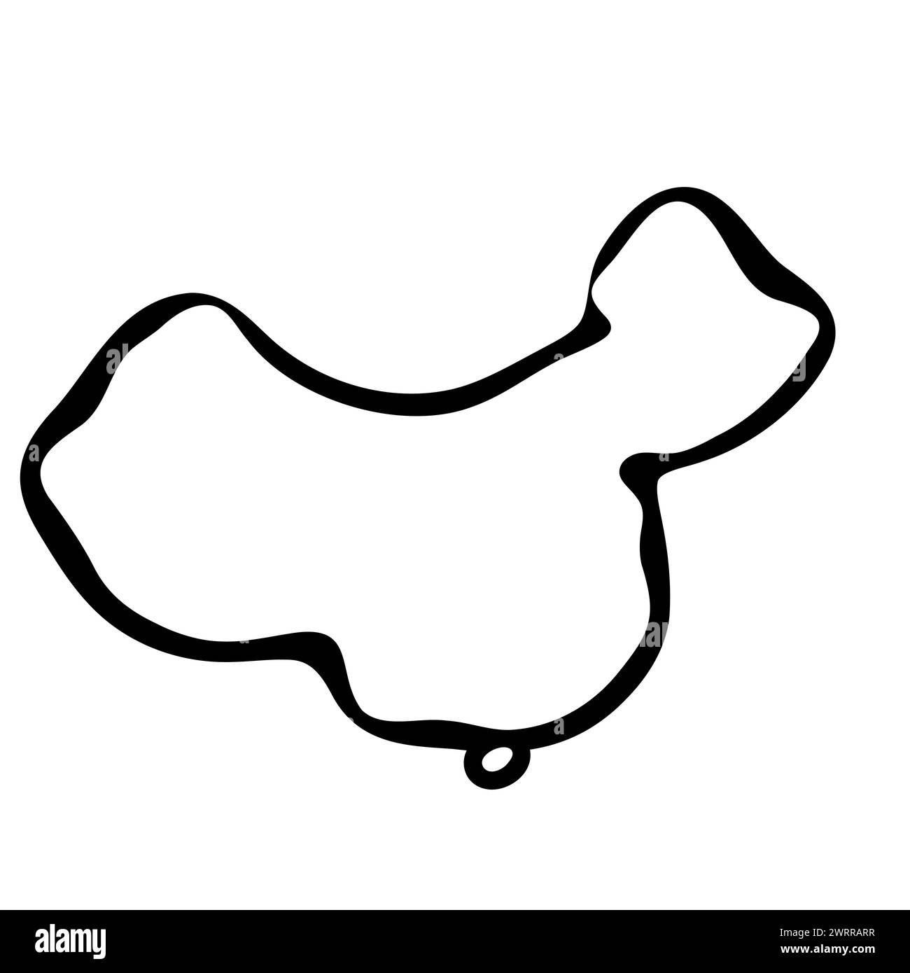 China country simplified map. Black ink smooth outline contour on white ...