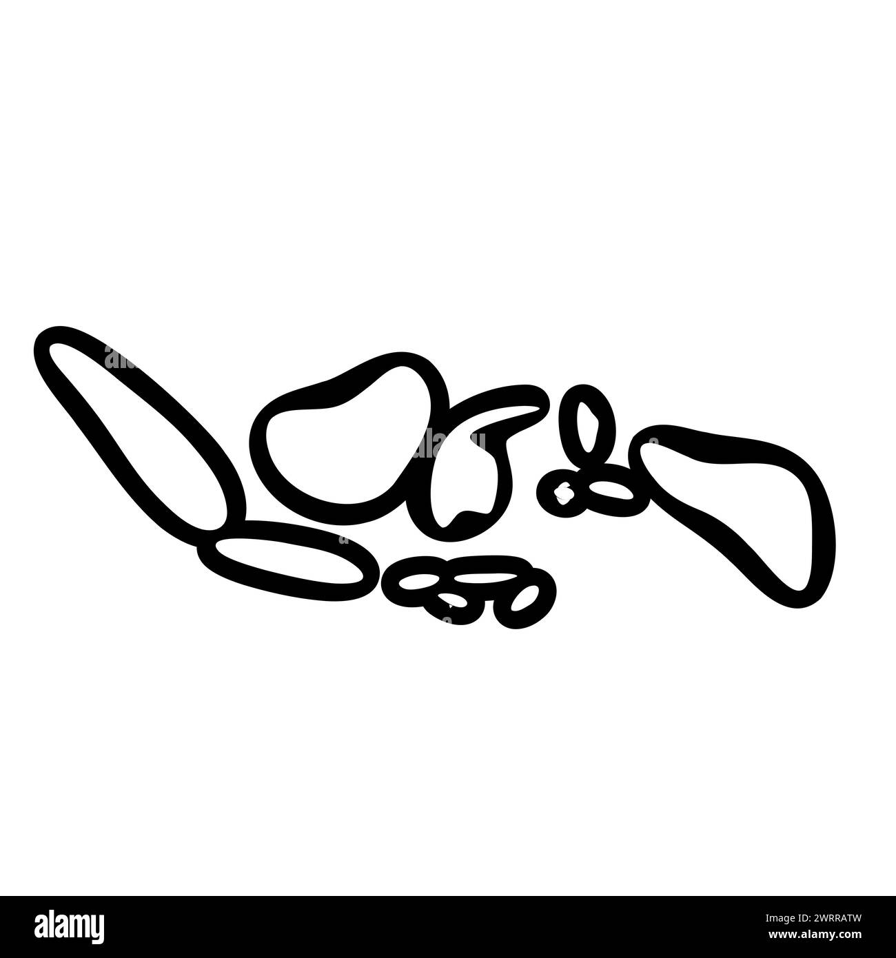Indonesia Country Simplified Map Black Ink Smooth Outline Contour On