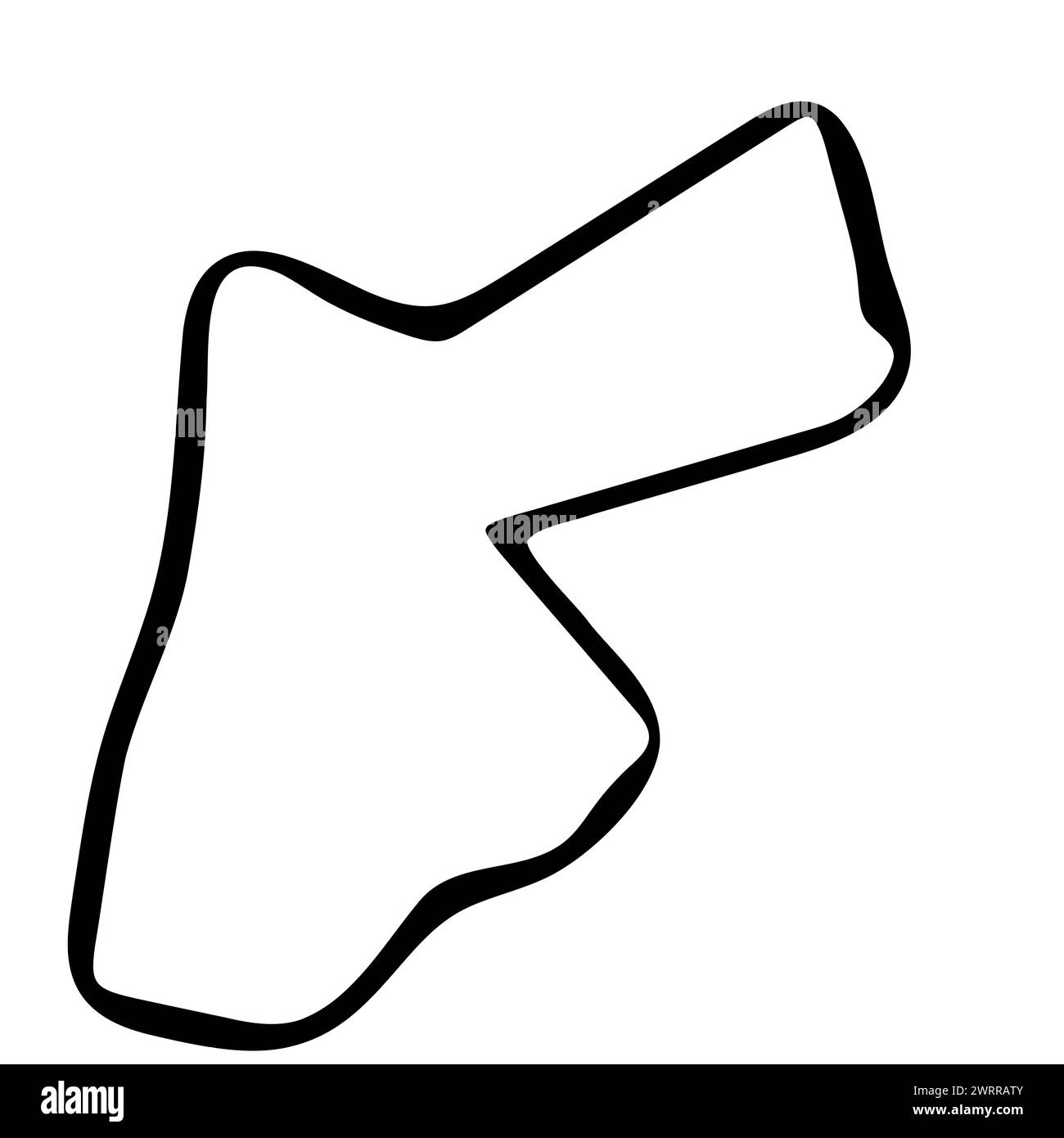 Jordan country simplified map. Black ink smooth outline contour on ...