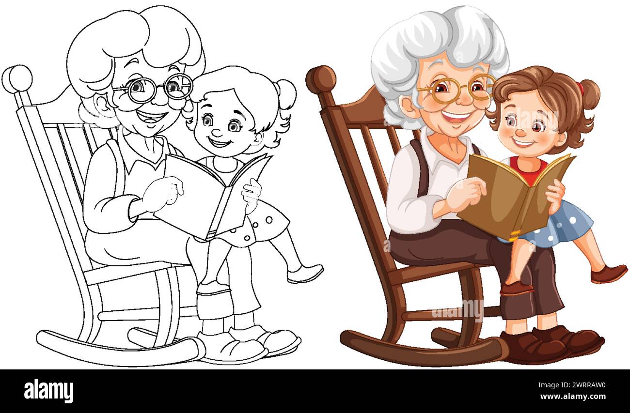 Colorful vector of grandma and child sharing a book Stock Vector Image ...