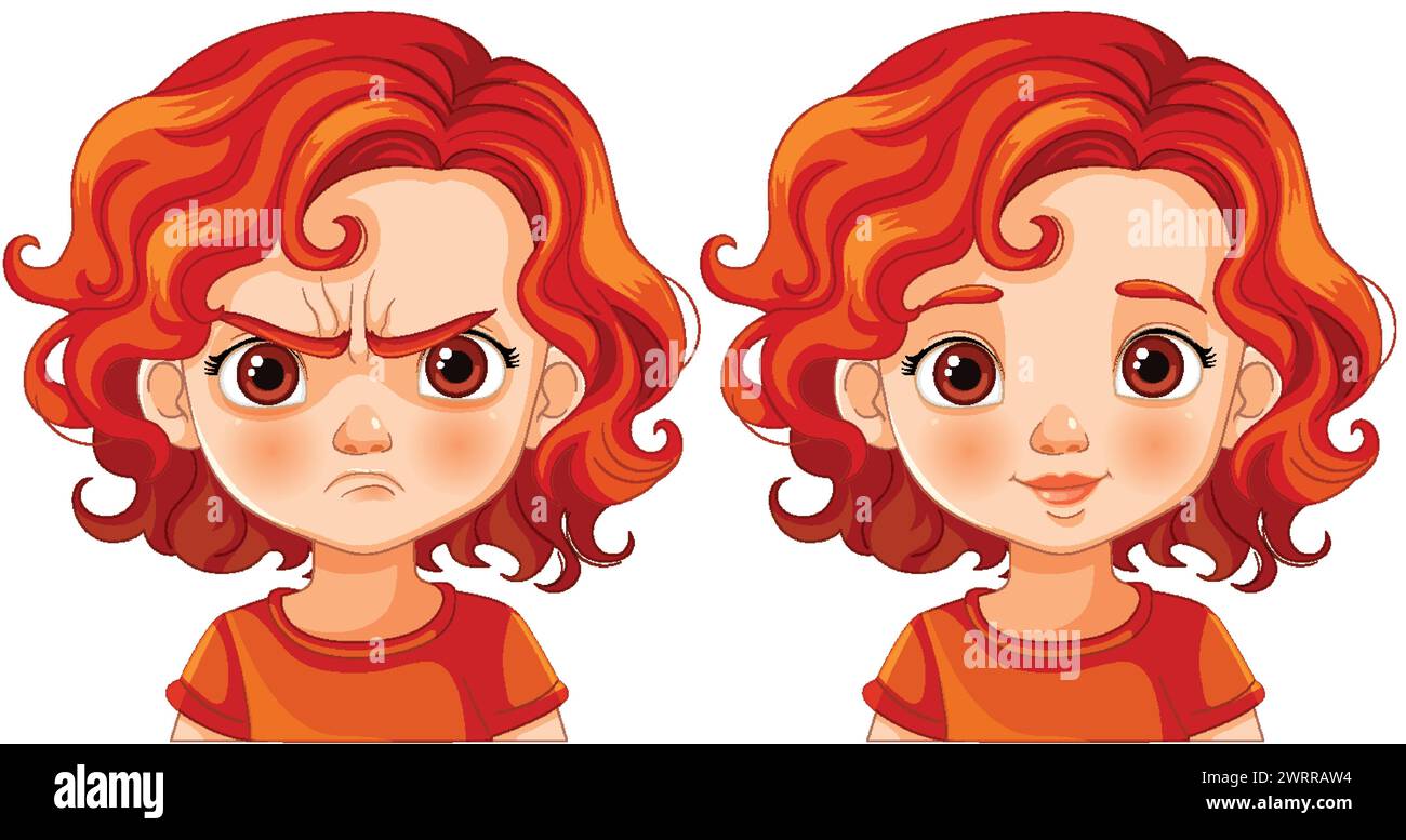 Illustration of a girl showing anger and happiness Stock Vector Image ...